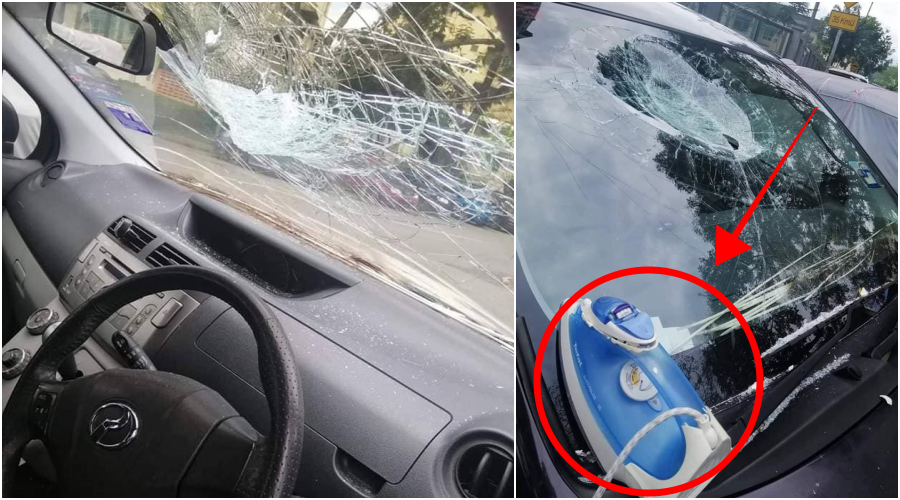 Pak Guard Nampak Seterika 'Terbang', Hempas Cermin Kereta Di Parkir ...