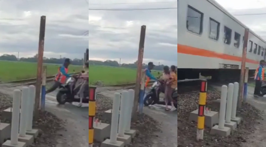 (Video) Nasib Baik, Detik Cemas Pengawal Berjaya Tahan Motosikal Cuba Nak ‘Redah’ Landasan ...