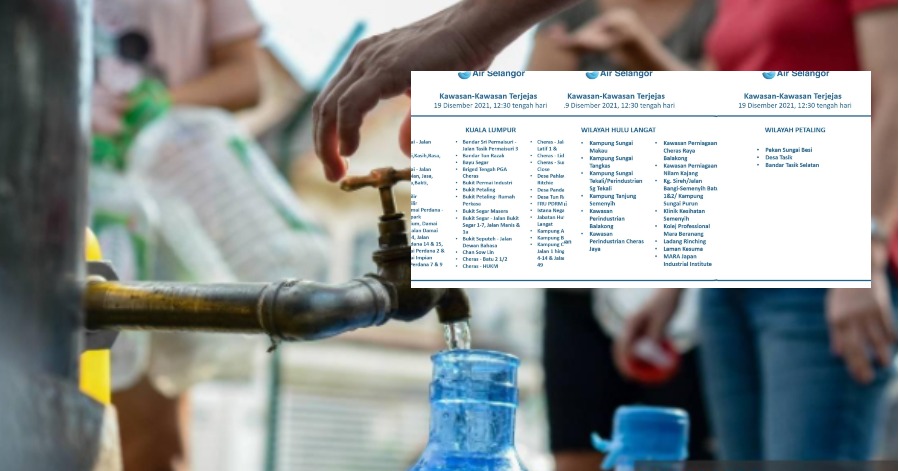 Gangguan Bekalan Air Libatkan 472 Kawasan Di 3 Wilayah, Air Selangor Senaraikan Kawasan Terjejas