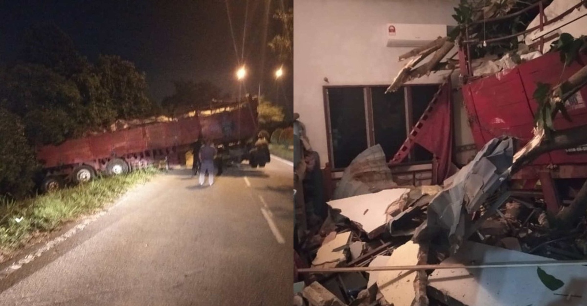 Treler 30 Tan Muatan Besi Rempuh Sebuah Rumah Di Kg. Felda Sendayan