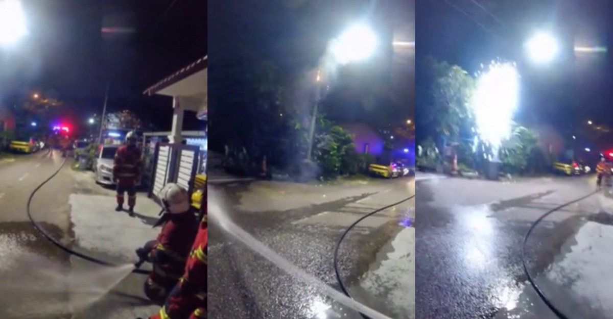 Tak Guna Alat Pemadam Api Jenis Powder Rupanya Ini Cara Bomba Padam Kebakaran Tiang Elektrik 