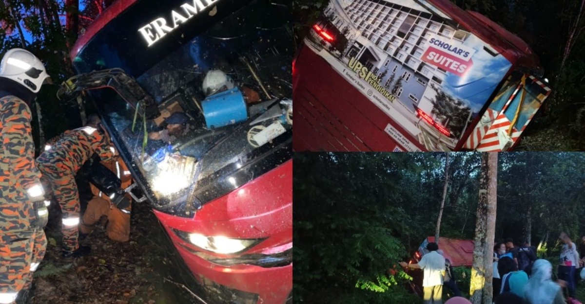 Bas Bawa Pelajar Universiti Terbalik Di Tanjung Malim