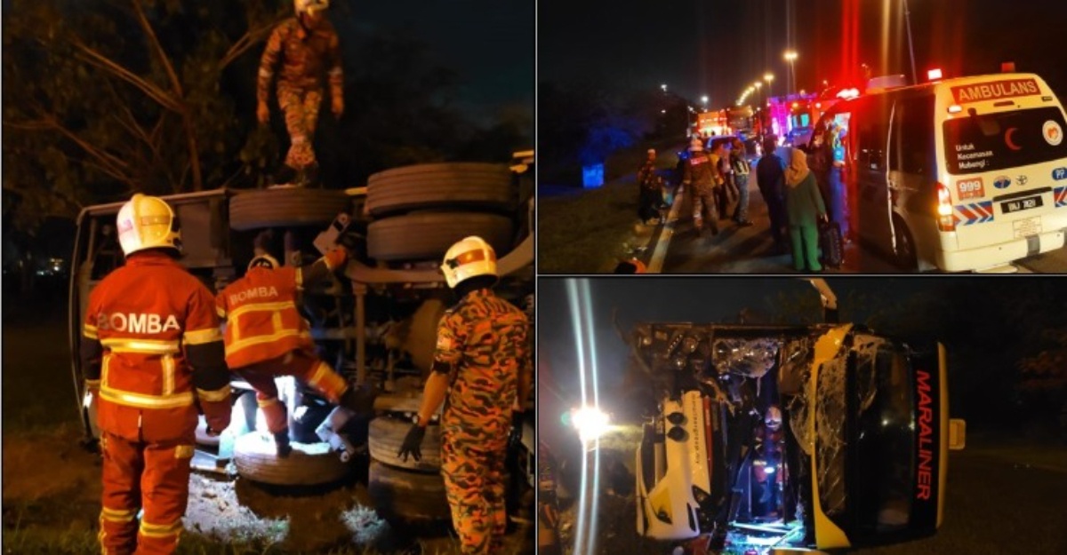 Bas Ekspres Terbalik, Penumpang, Pemandu Hanya Cedera Ringan