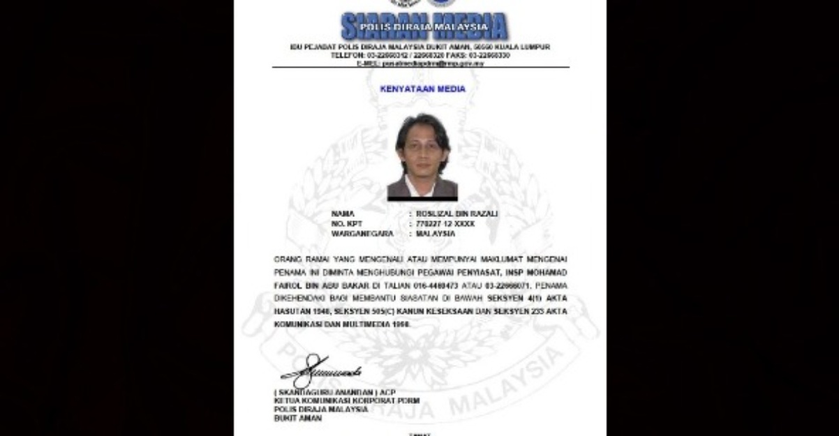 Polis Kesan Roslizal Razali Untuk Bantu Siasatan Kes