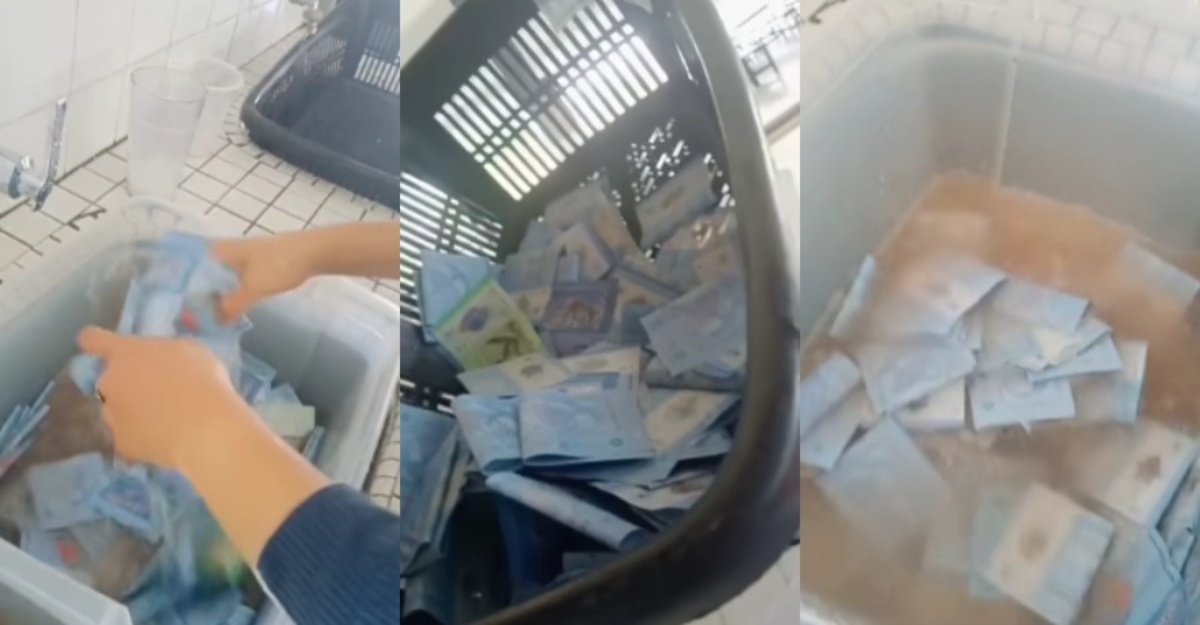 Berkeladak, Wanita Cuci Duit Untuk Hilangkan Kotoran