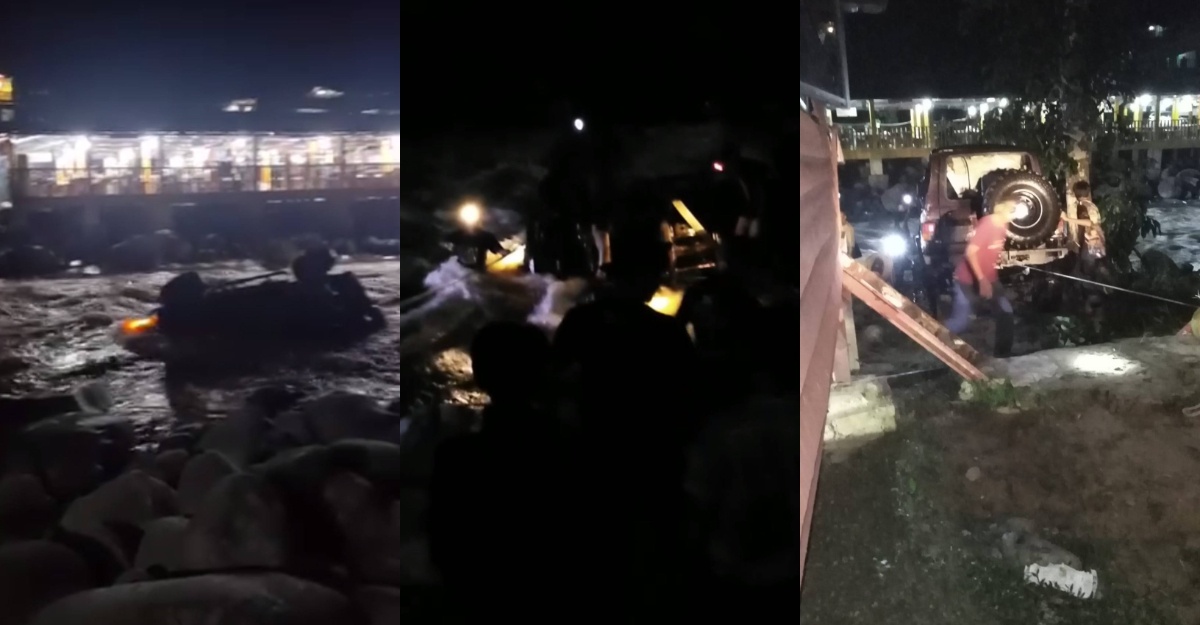 Air Sungai Naik Mendadak, Tular 4x4 Hanyut Dibawa Arus Deras