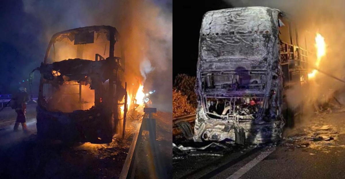 Bas Ekspres Dua Tingkat Terbakar, Semua Penumpang Selamat