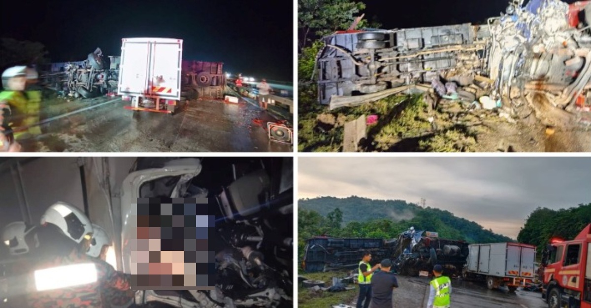 Pemandu Lori Maut Tersepit Kemalangan Tiga Buah Lori Di PLUS