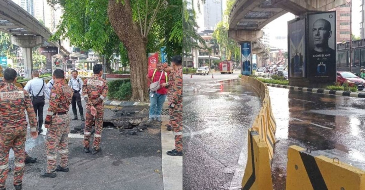 Mendapan Di Jalan Sultan Ismail Disebabkan Paip Pecah Bawah Tanah - Bomba