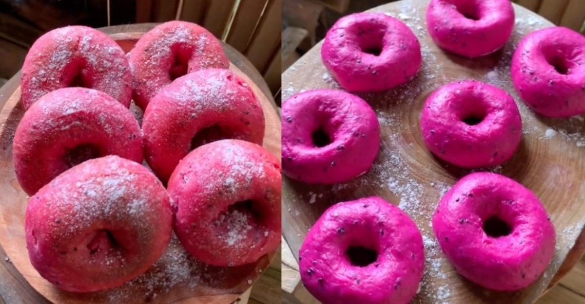Resipi Donat Buah Naga, Warna Asli Memikat Selera