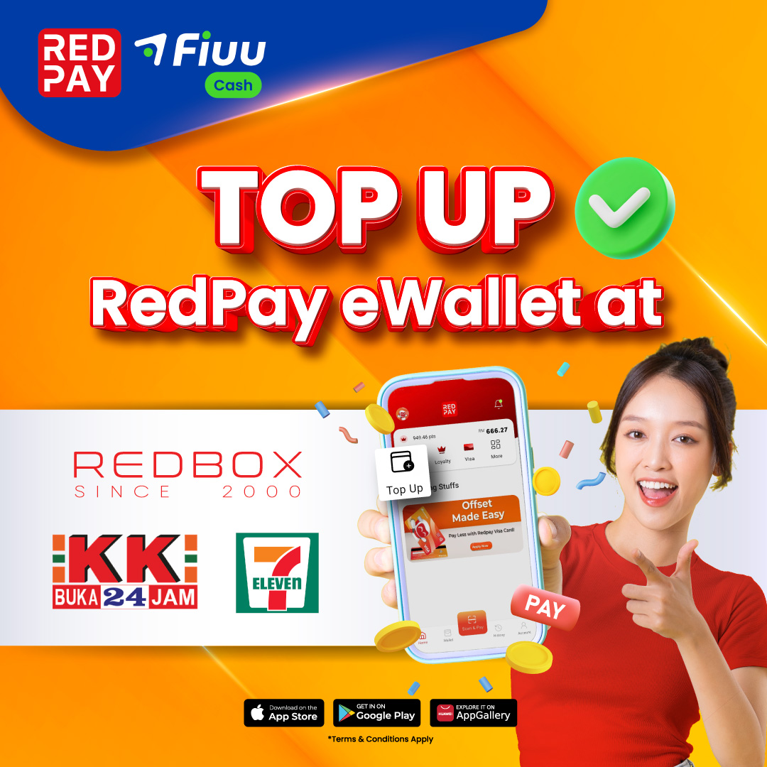 RedPay Kini Sokong Tambah Nilai Tunai di KK Mart, 7-Eleven & Re