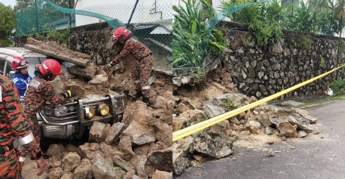 Tembok Sekolah Antarabangsa Di TTDI Roboh Akibat Tanah Runtuh