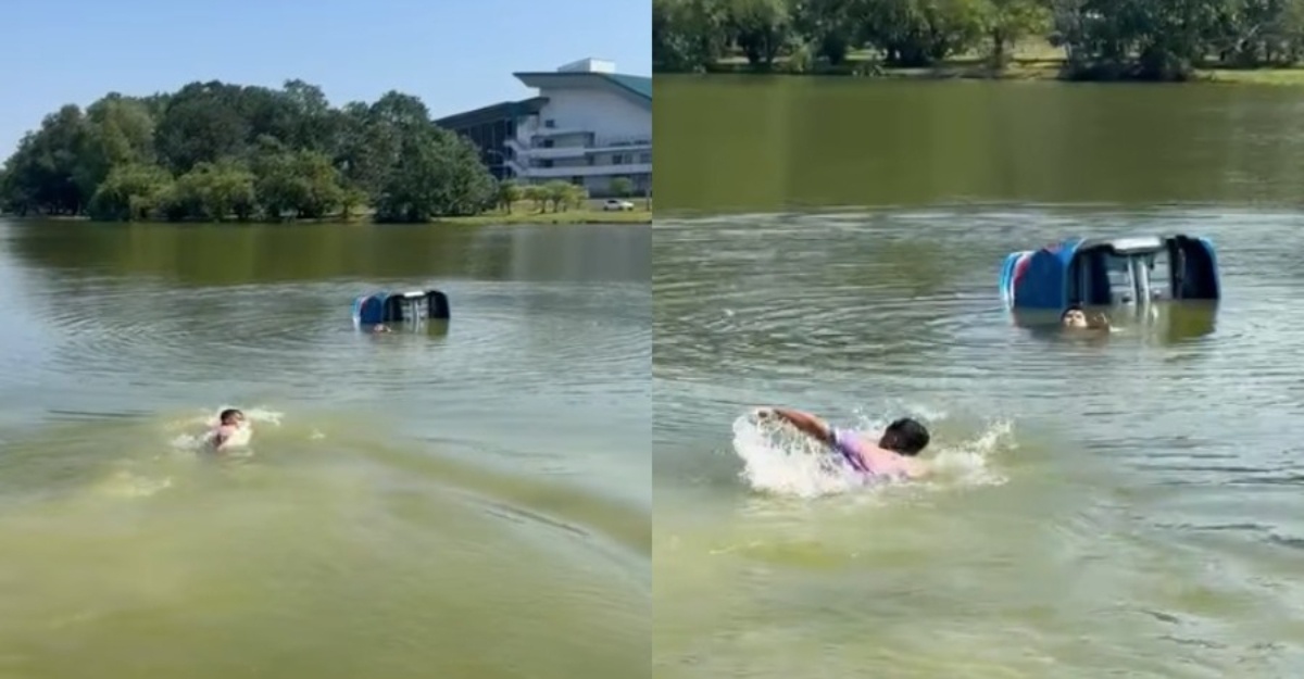 Kereta Terjunam Ke Tasik UNIMAS, Seorang Wanita Maut Manakala Remaja ...