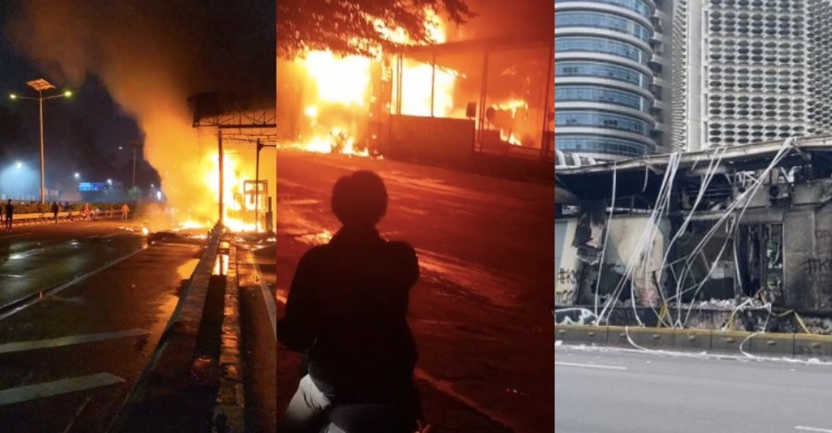 Demo Indonesia: Perhentian Bas, Pondok Polis & Tujuh Plaza Tol Dibakar